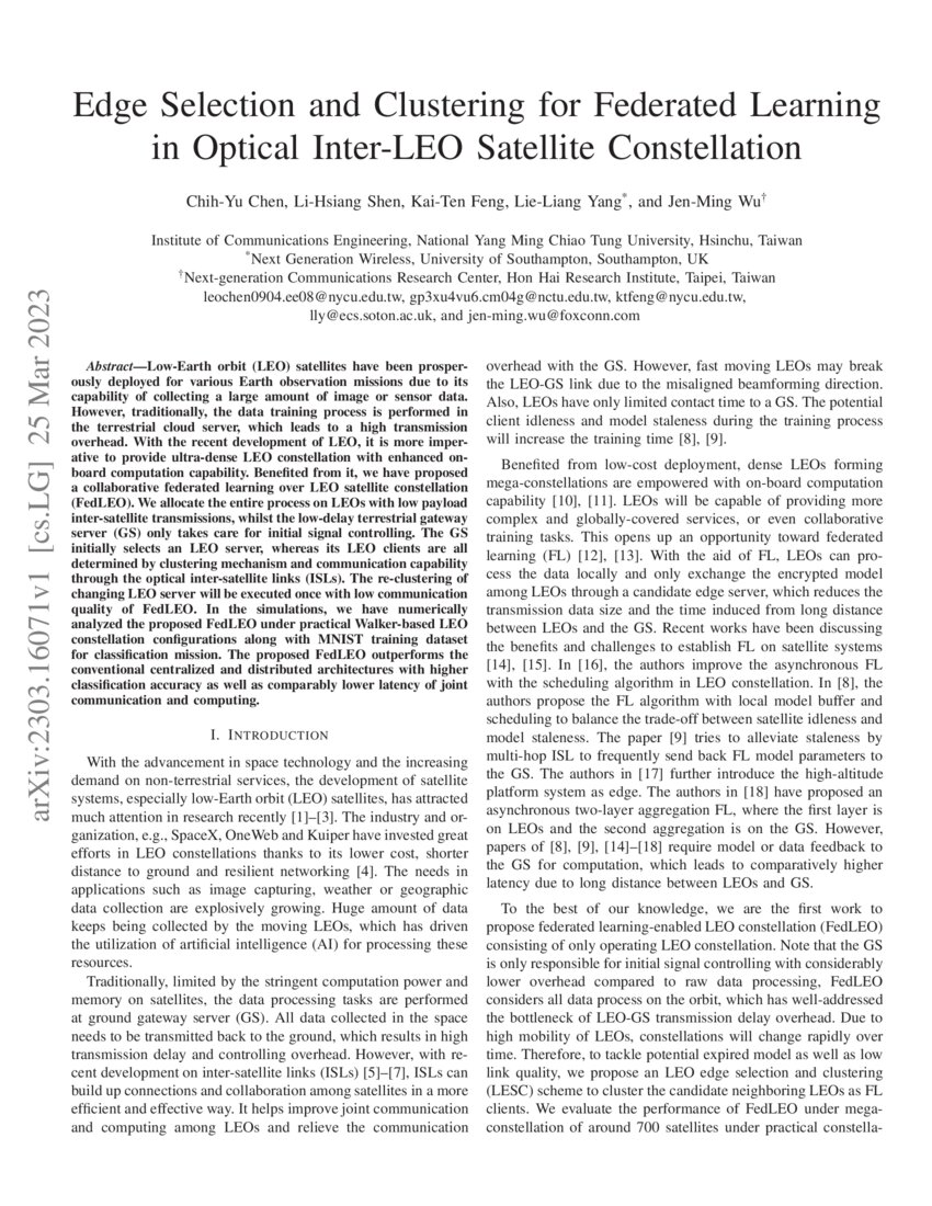 Edge Selection and Clustering for Federated Learning in Optical Inter-LEO Satellite ...