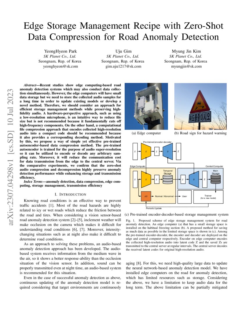 Edge Storage Management Recipe with Zero-Shot Data Compression for Road ...