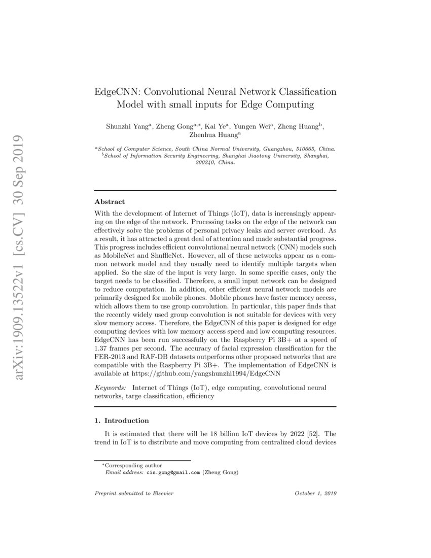 Edgecnn Convolutional Neural Network Classification Model With Small Inputs For Edge Computing