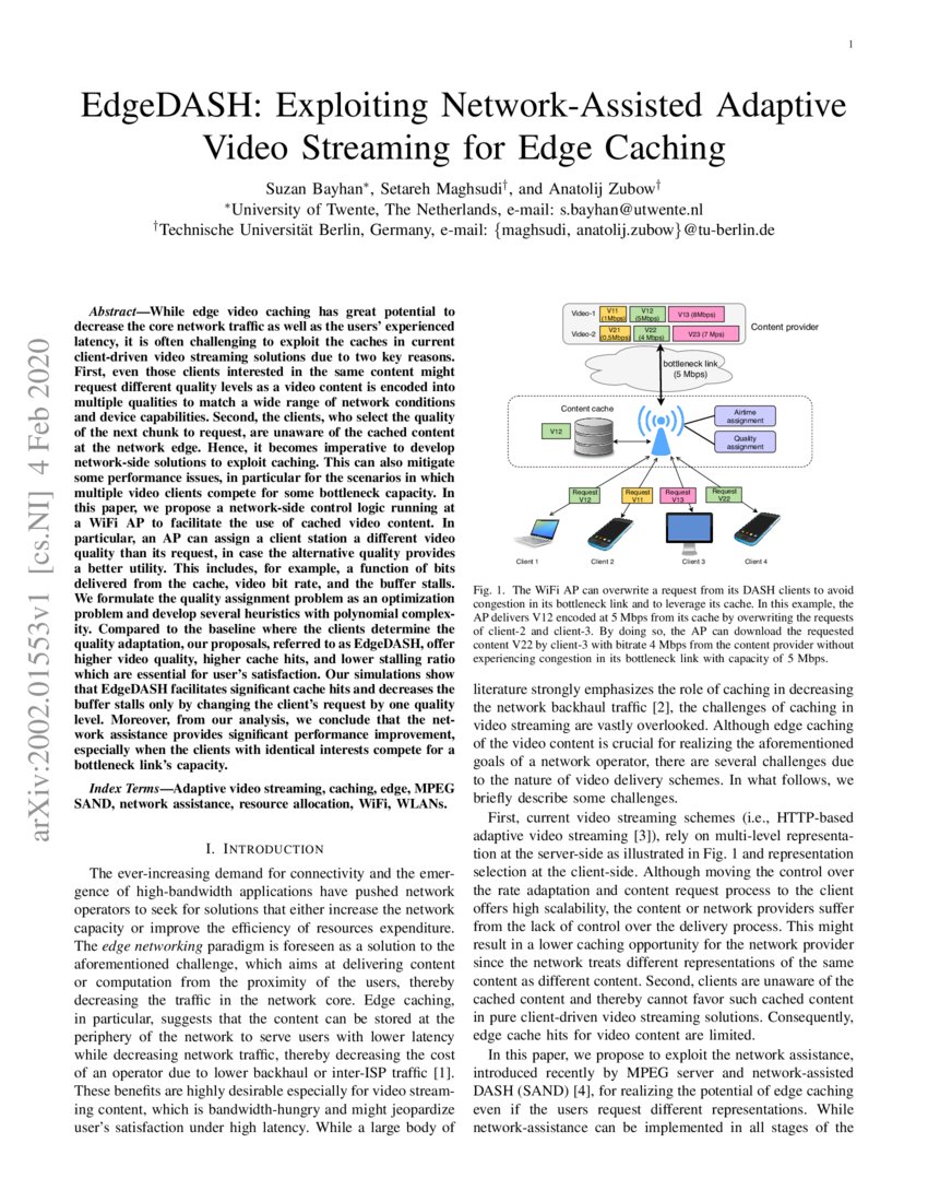 EdgeDASH: Exploiting Network-Assisted Adaptive Video Streaming for Edge Caching | DeepAI