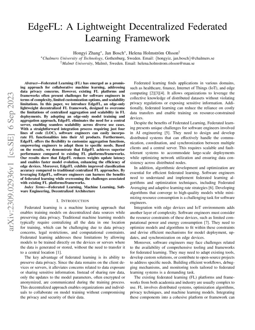 Edgefl A Lightweight Decentralized Federated Learning Framework Deepai
