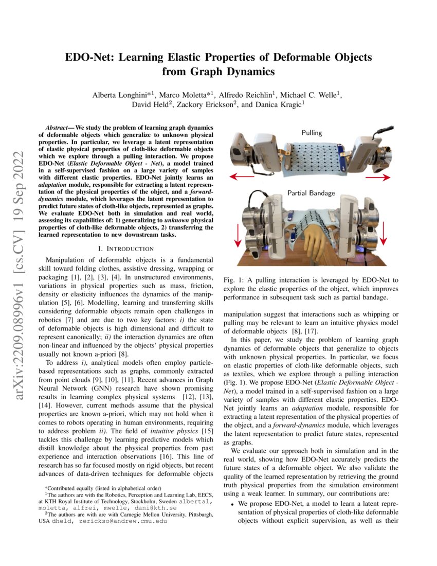 Edo Net Learning Elastic Properties Of Deformable Objects From Graph Dynamics Deepai
