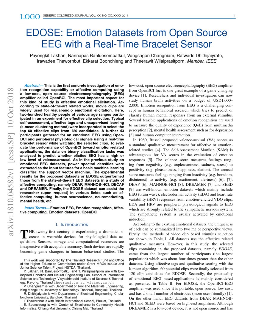 EDOSE: Emotion Datasets from Open Source EEG with a Real-Time Bracelet Sensor | DeepAI