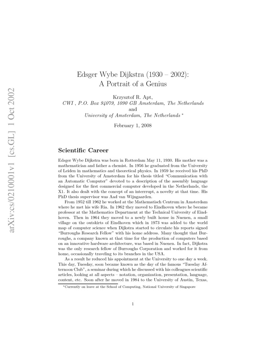 Edsger Wybe Dijkstra (1930 – 2002): A Portrait of a Genius | DeepAI