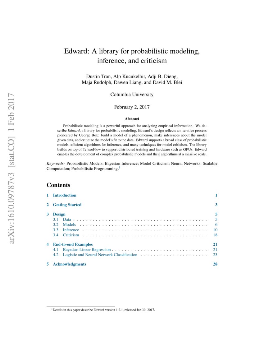 Edward: A library for probabilistic modeling, inference, and criticism | DeepAI