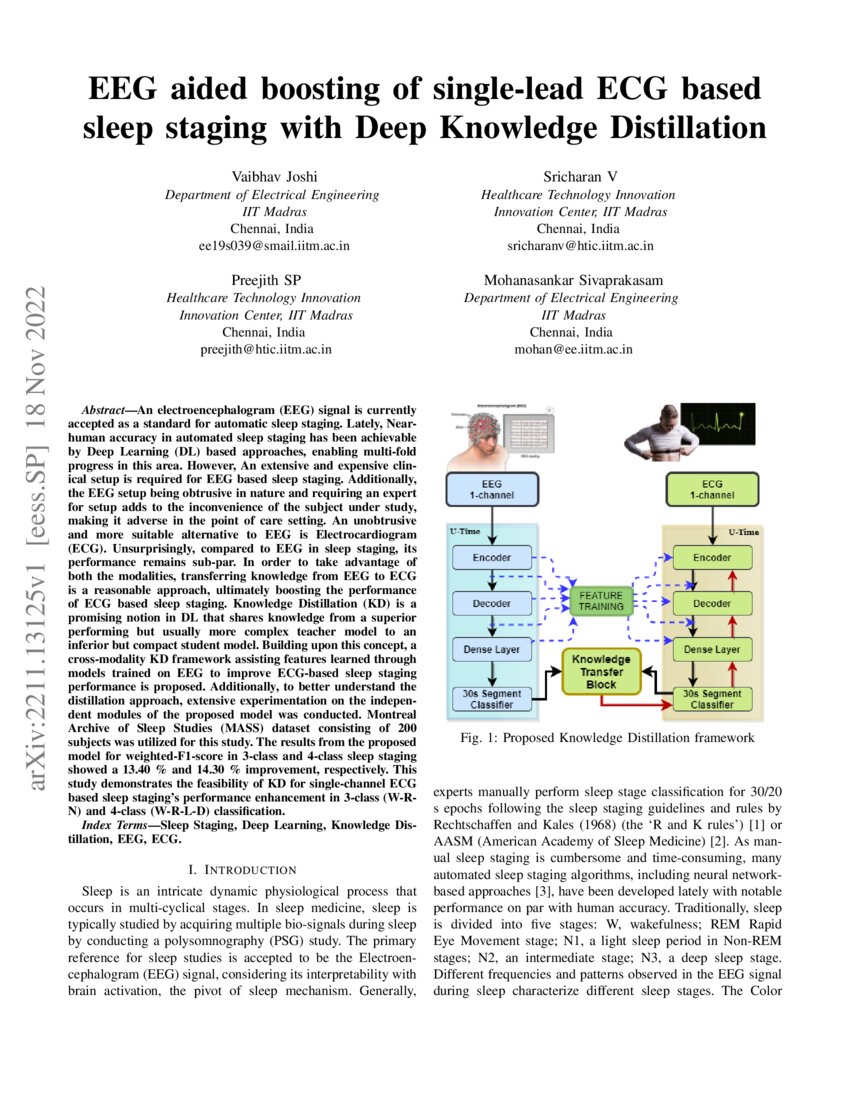 EEG aided boosting of single-lead ECG based sleep staging with Deep Knowledge Distillation | DeepAI