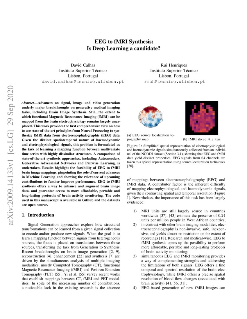 EEG to fMRI Synthesis: Is Deep Learning a candidate? | DeepAI