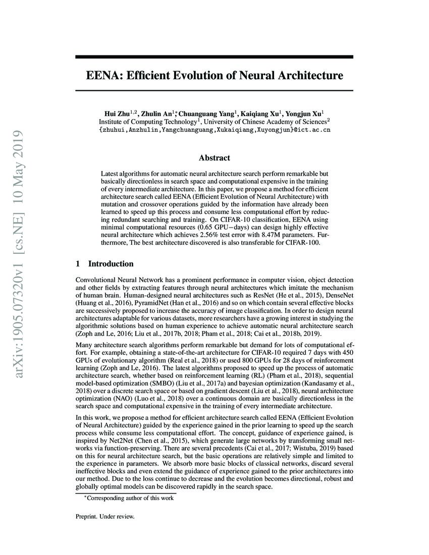 EENA: Efficient Evolution of Neural Architecture | DeepAI