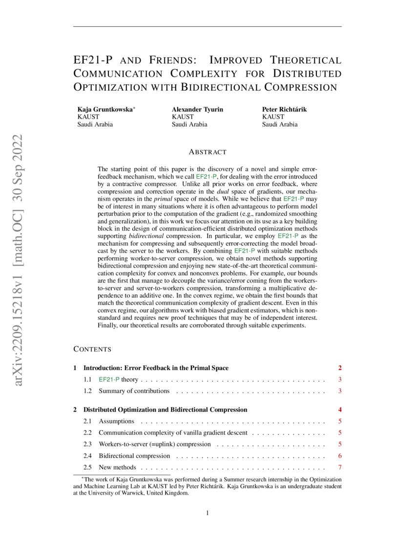 Ef21 P And Friends Improved Theoretical Communication Complexity For Distributed Optimization