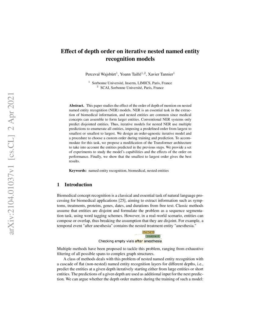 Effect Of Depth Order On Iterative Nested Named Entity Recognition Models Deepai