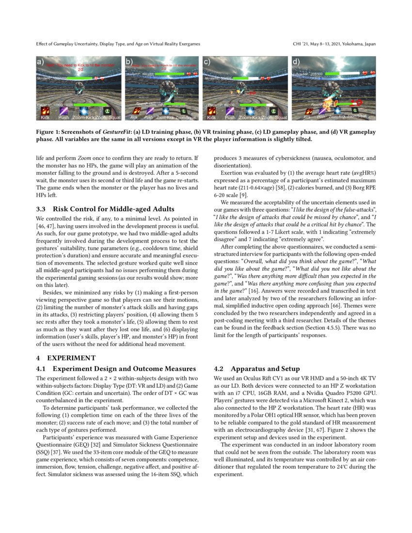 Effect of Gameplay Uncertainty, Display Type, and Age on Virtual ...