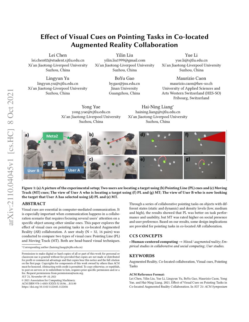 Effect of Visual Cues on Pointing Tasks in Co-located Augmented Reality ...