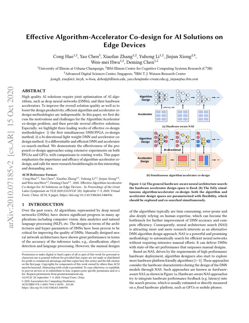 Effective Algorithm Accelerator Co Design For Ai Solutions On Edge Devices Deepai 