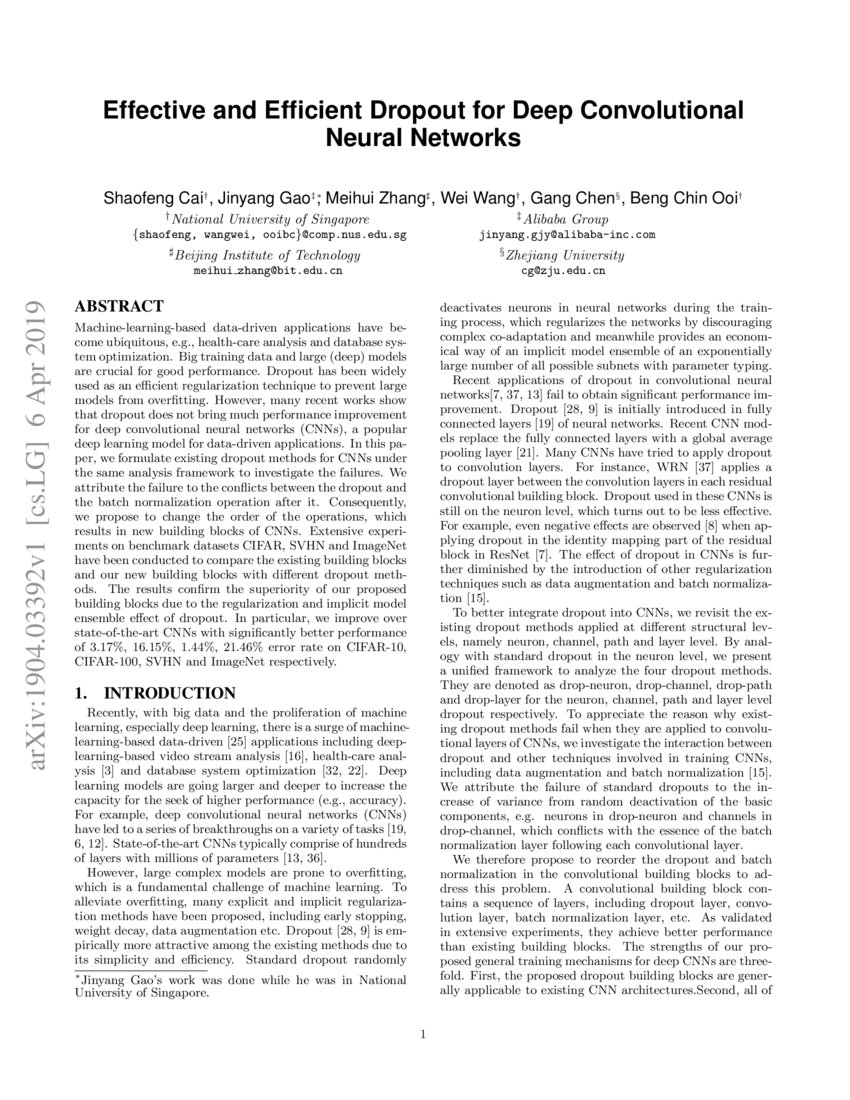 Effective and Efficient Dropout for Deep Convolutional Neural Networks | DeepAI