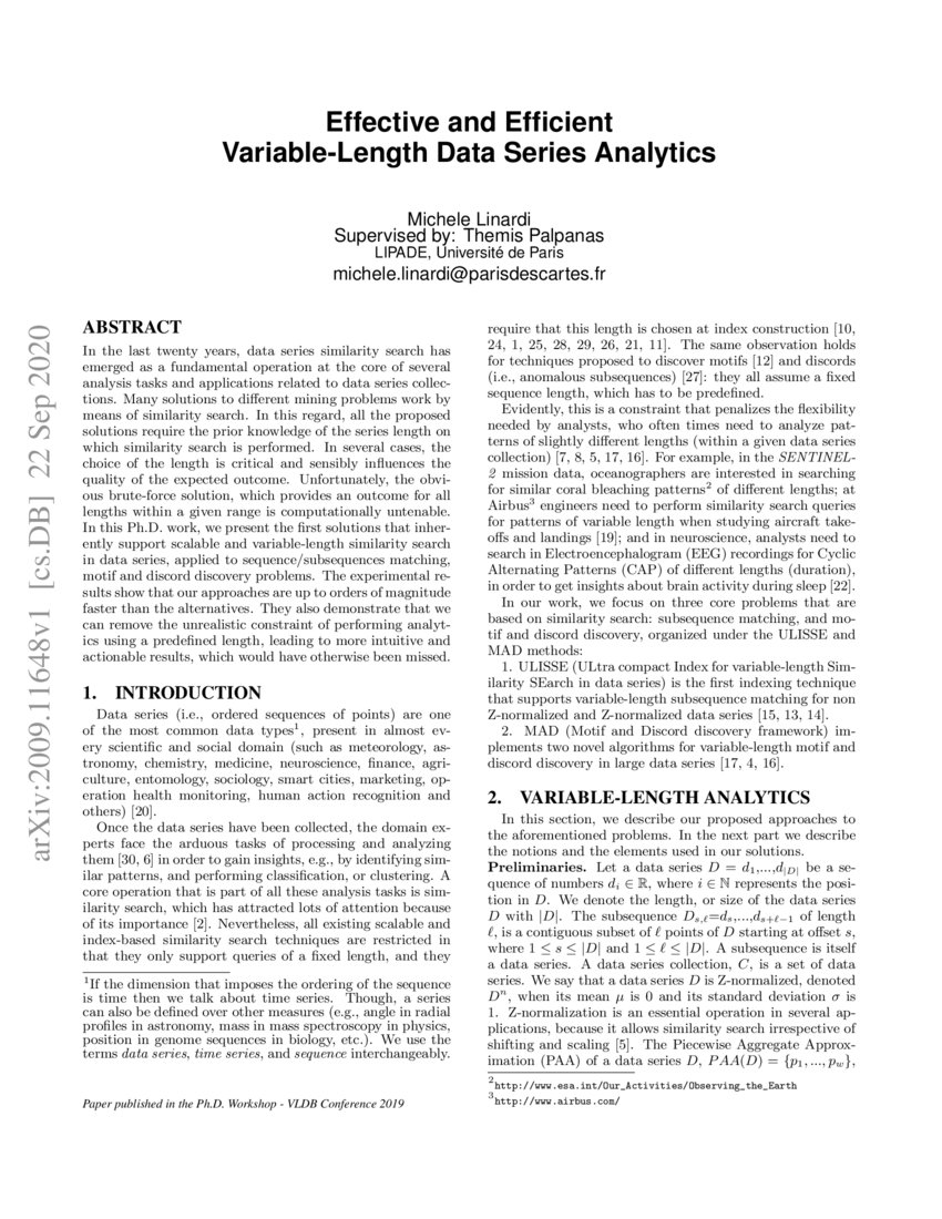 Effective And Efficient Variable Length Data Series Analytics DeepAI