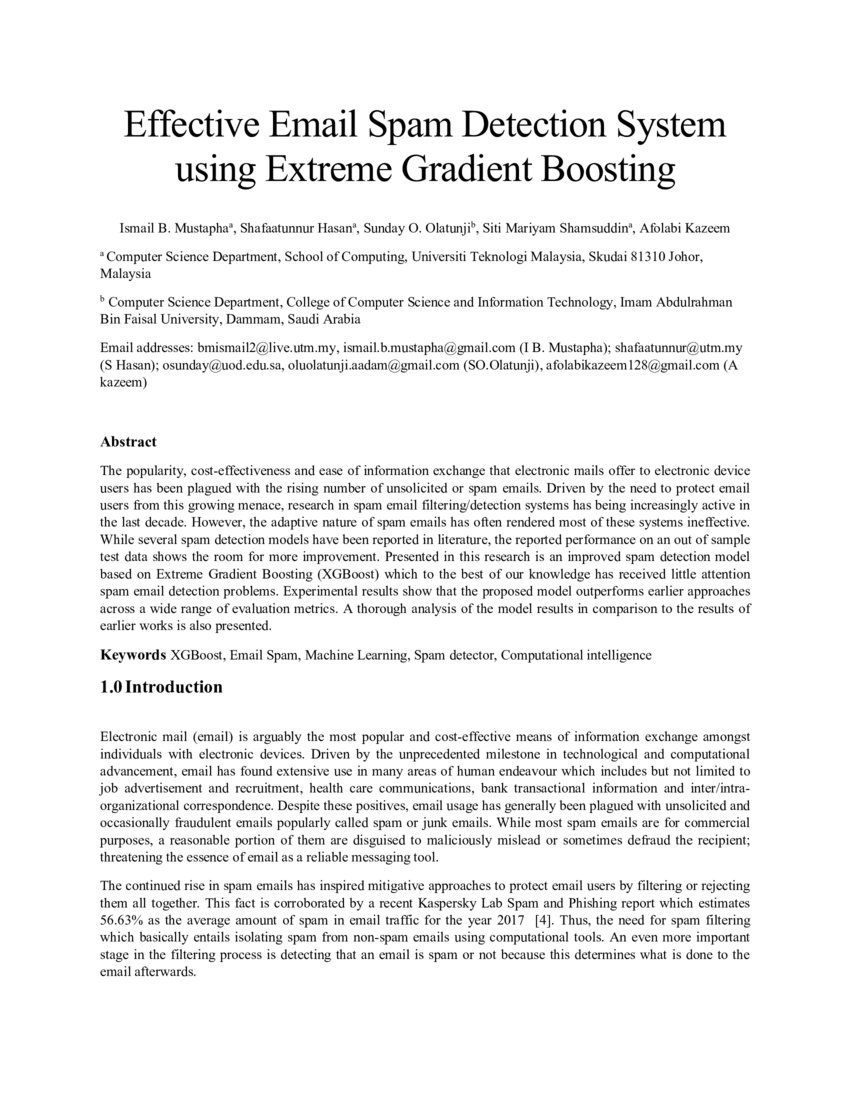 Effective Email Spam Detection System using Extreme Gradient Boosting ...