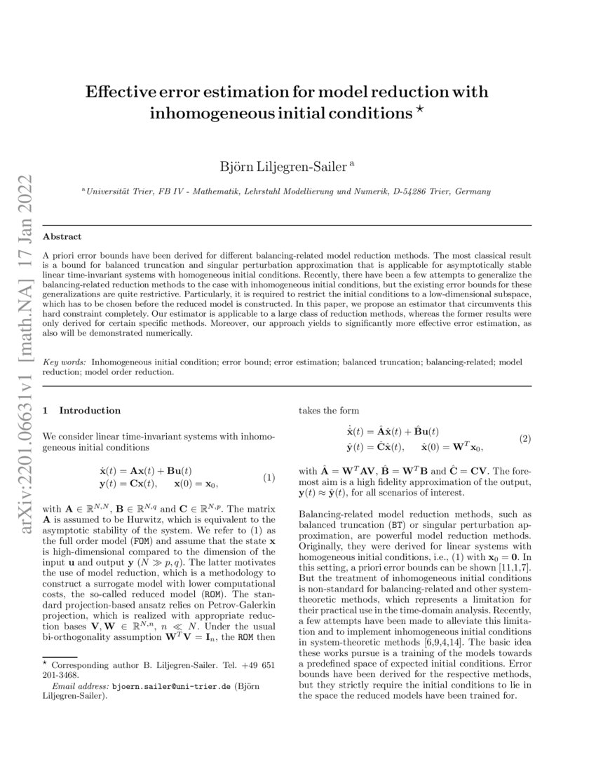 Effective Error Estimation For Model Reduction With Inhomogeneous Initial Conditions Deepai