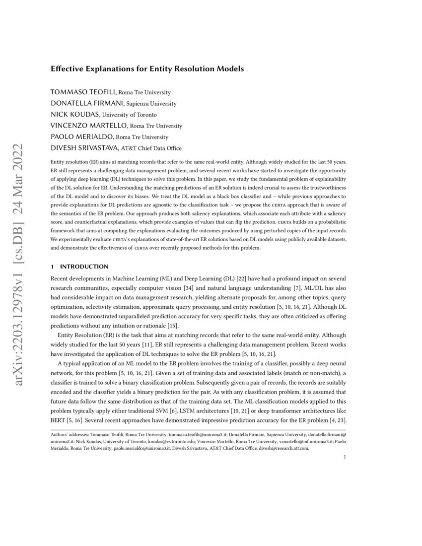 Effective Explanations for Entity Resolution Models | DeepAI