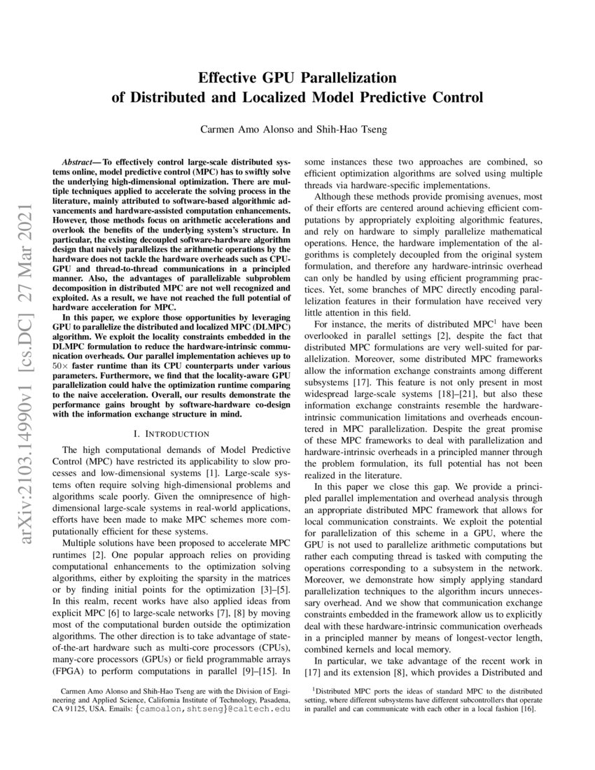 Effective Gpu Parallelization Of Distributed And Localized Model Predictive Control Deepai