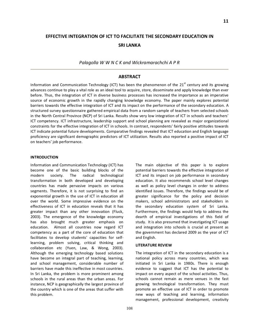 Effective integration of ICT to facilitate the secondary education in ...