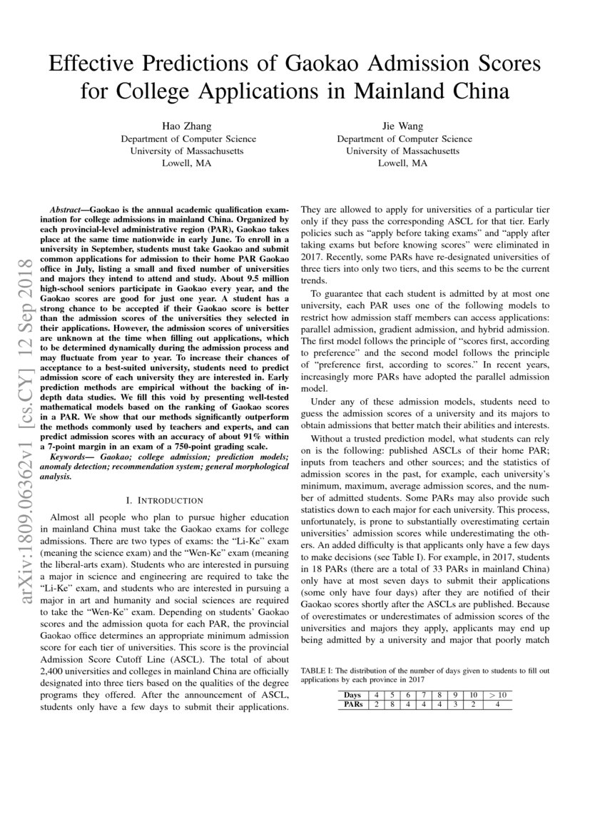 Effective Predictions of Gaokao Admission Scores for College ...
