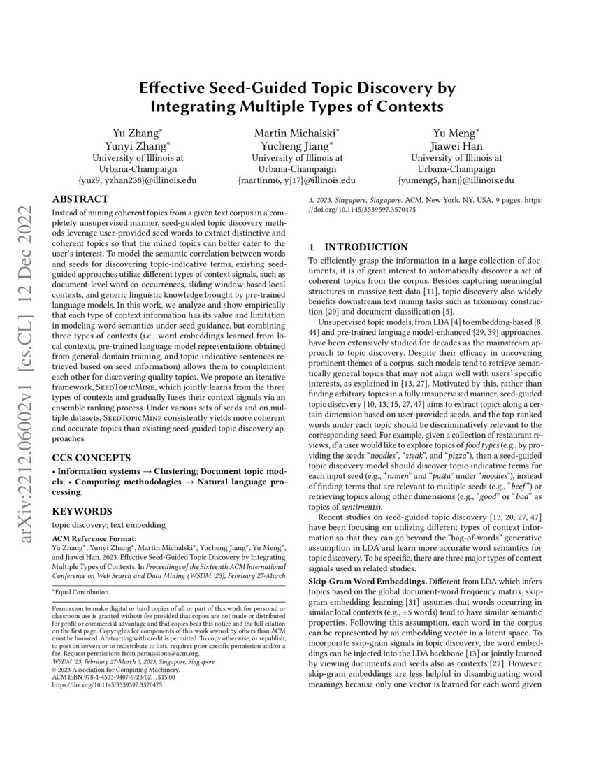 Effective Seed-Guided Topic Discovery by Integrating Multiple Types of Contexts | DeepAI