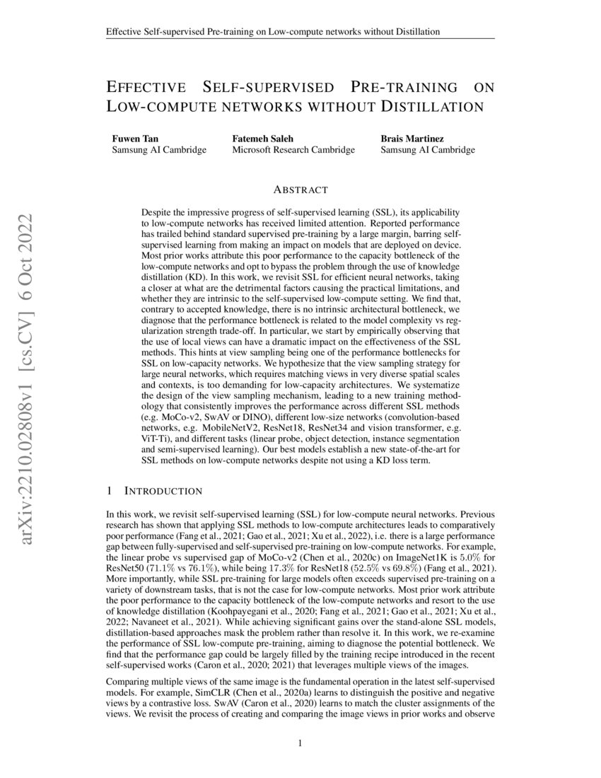Effective Self-supervised Pre-training on Low-compute networks without Distillation | DeepAI