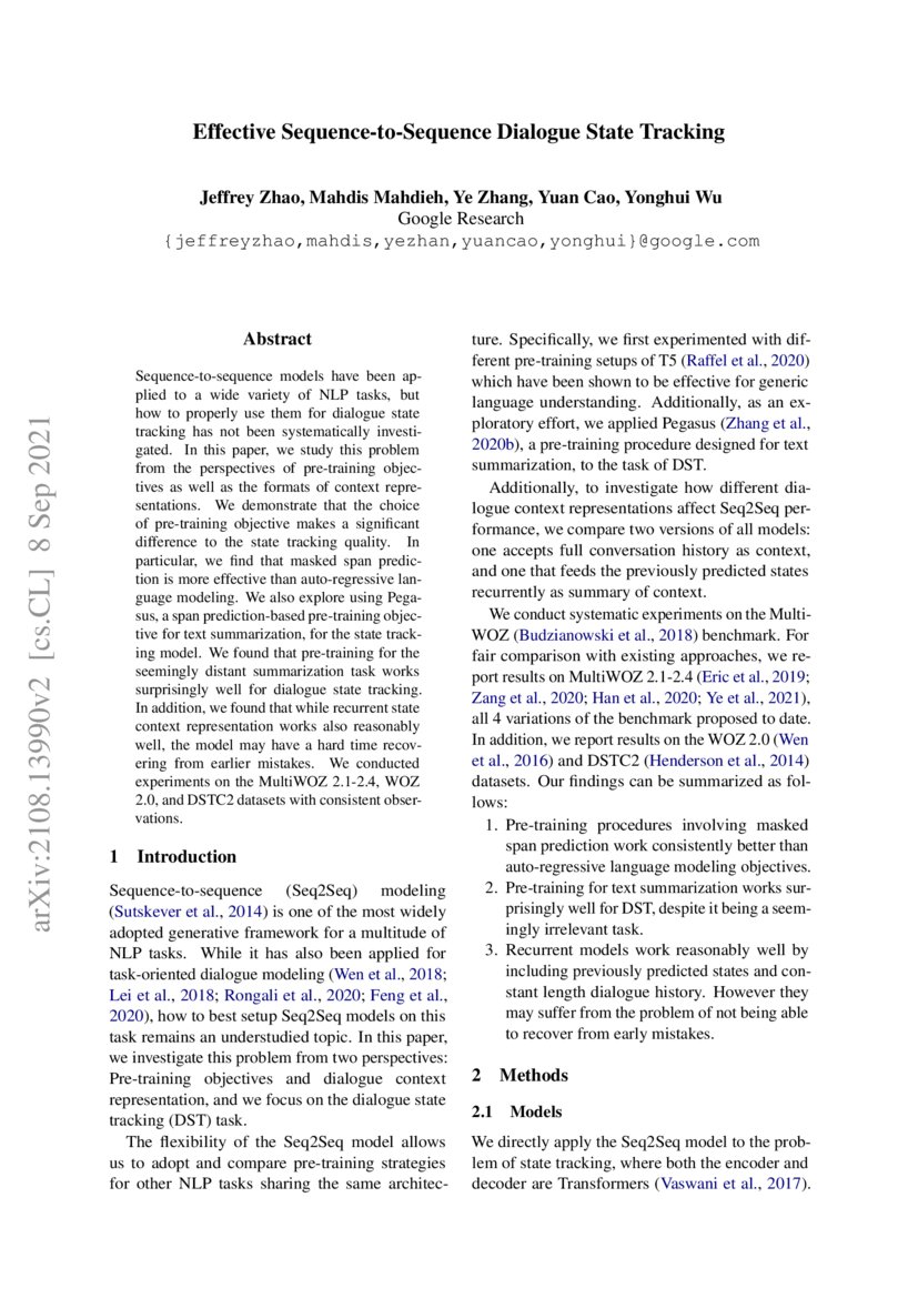 Effective Sequence-to-Sequence Dialogue State Tracking | DeepAI