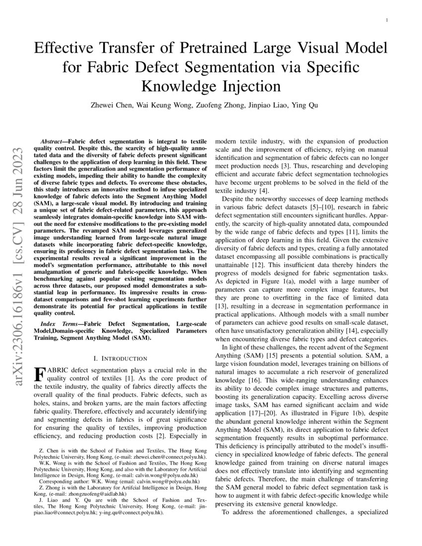 Effective Transfer Of Pretrained Large Visual Model For Fabric Defect