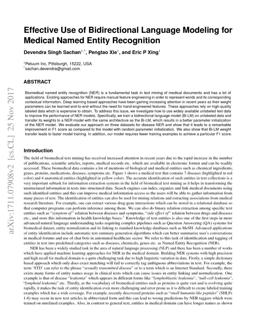 Effective Use of Bidirectional Language Modeling for Medical Named Entity Recognition | DeepAI