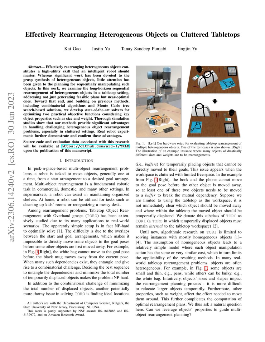 Effectively Rearranging Heterogeneous Objects on Cluttered Tabletops ... Effectively Rearranging Heterogeneous Objects on Cluttered Tabletops ...
