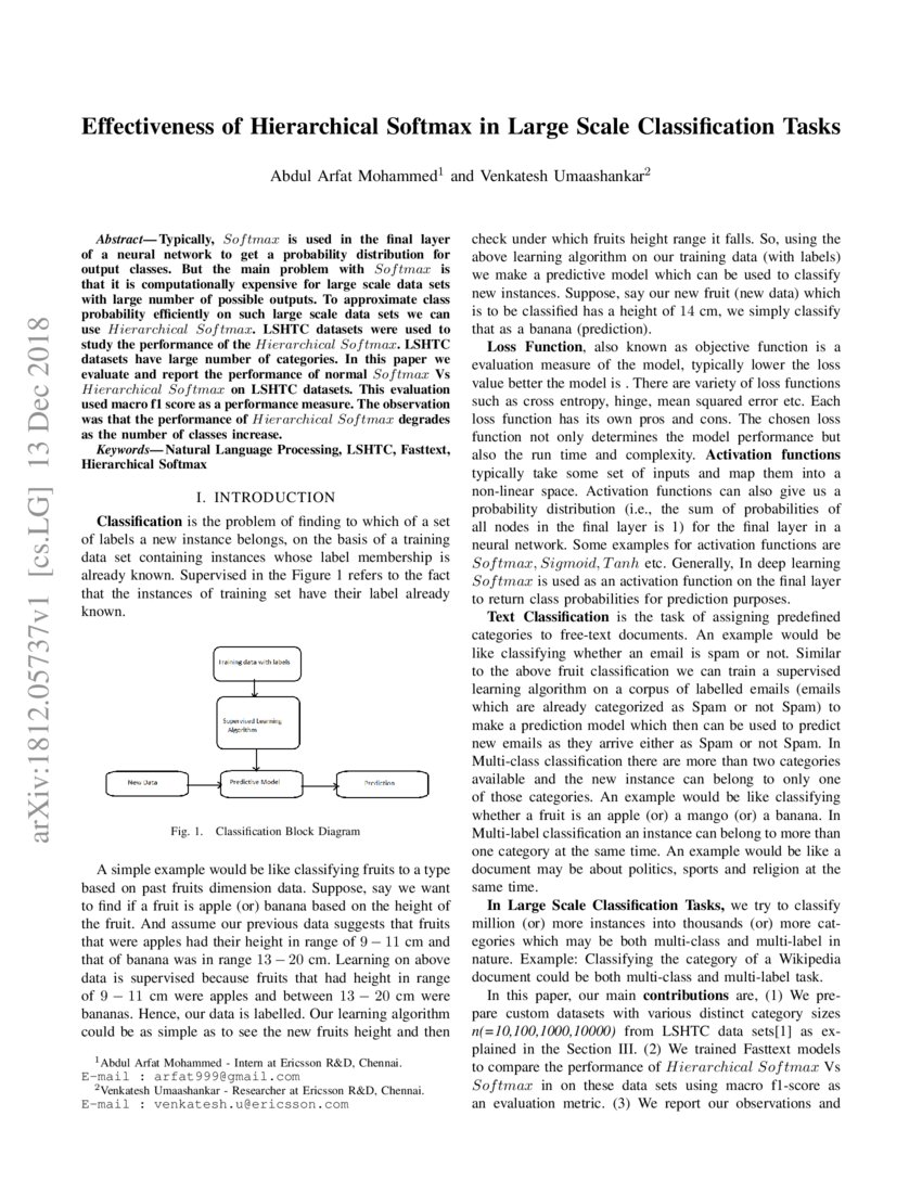 Effectiveness of Hierarchical Softmax in Large Scale Classification Tasks | DeepAI