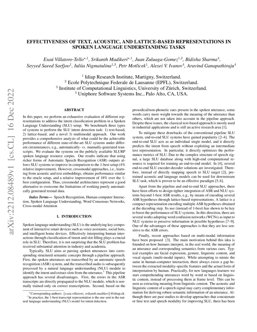 Effectiveness of Text, Acoustic, and Lattice-based representations in Spoken Language ...