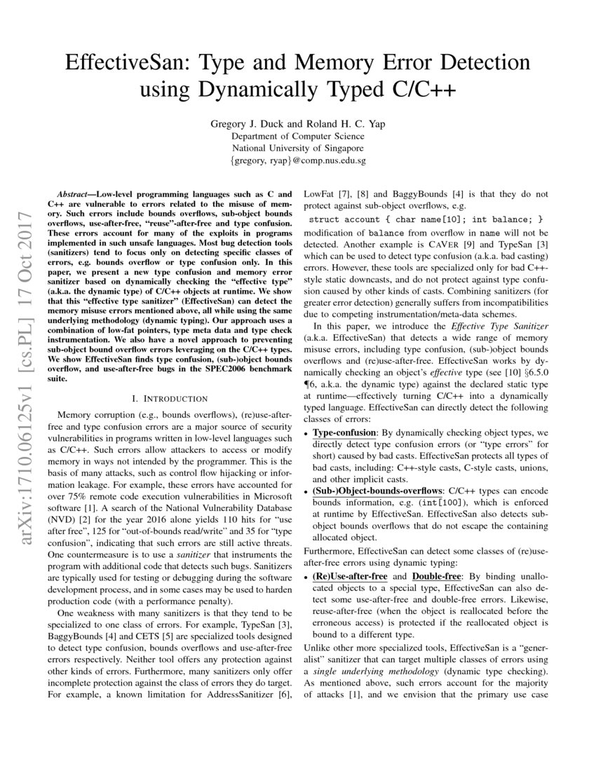 Effectivesan Type And Memory Error Detection Using Dynamically Typed Cc Deepai 9875