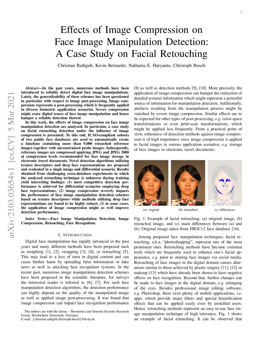 Effects Of Image Compression On Face Image Manipulation Detection A