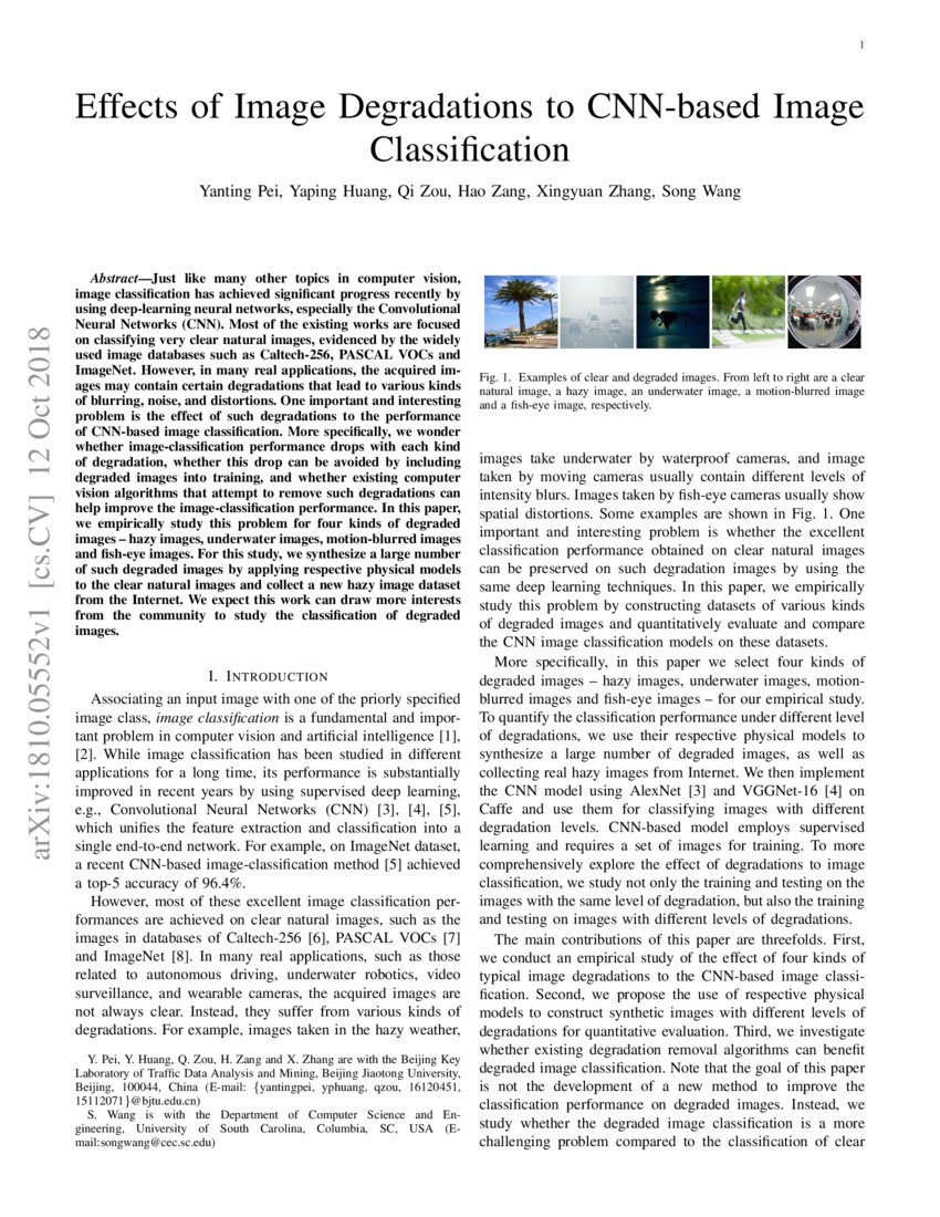 Effects of Image Degradations to CNN-based Image Classification | DeepAI