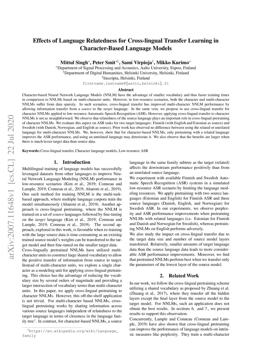 Effects Of Language Relatedness For Cross Lingual Transfer Learning In Character Based Language
