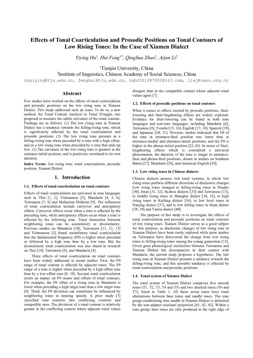 Effects of Tonal Coarticulation and Prosodic Positions on Tonal ...