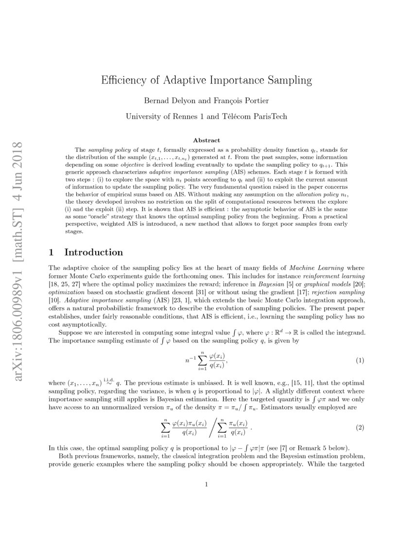 Efficiency Of Adaptive Importance Sampling Deepai