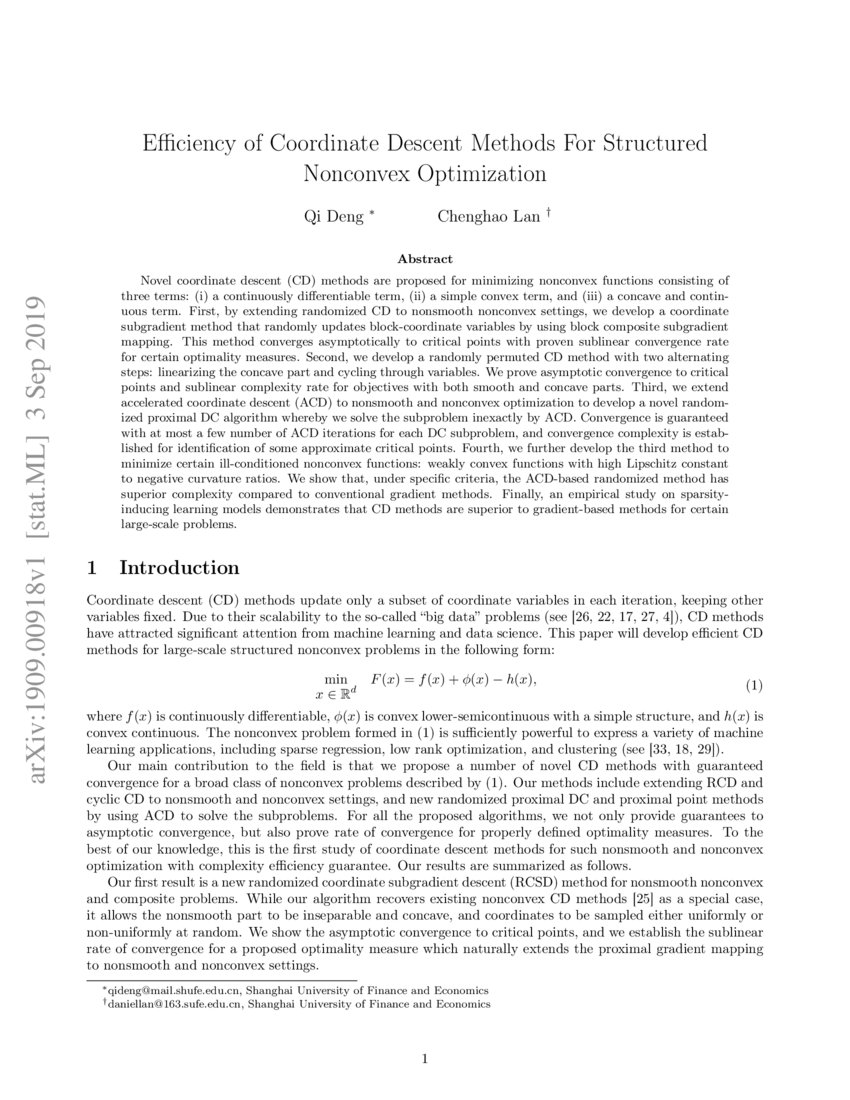 Efficiency Of Coordinate Descent Methods For Structured Nonconvex Optimization Deepai
