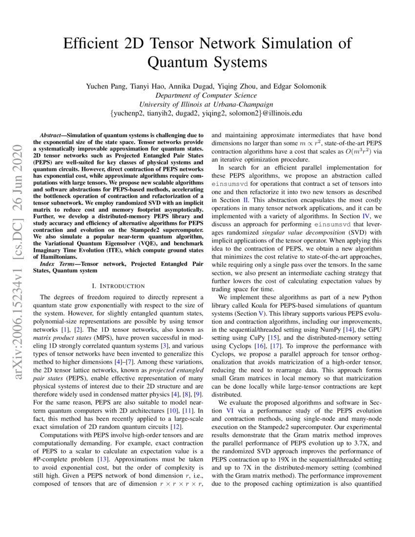 Efficient 2d Tensor Network Simulation Of Quantum Systems Deepai