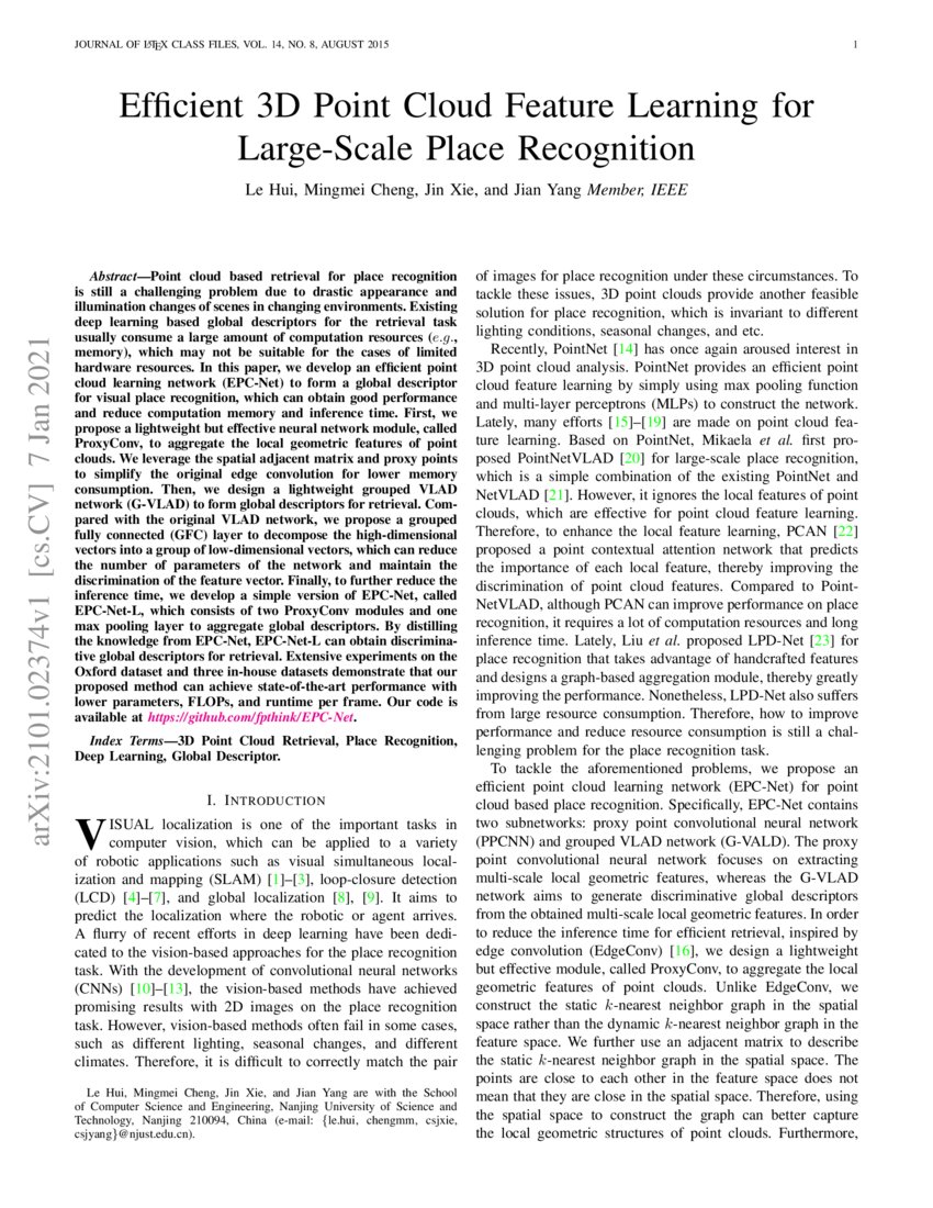 Efficient 3D Point Cloud Feature Learning for Large-Scale Place Recognition | DeepAI