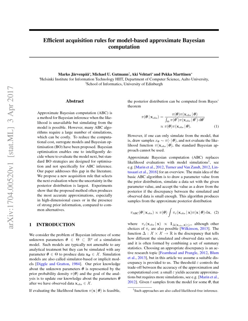 Efficient acquisition rules for model-based approximate Bayesian ... Efficient acquisition rules for model-based approximate Bayesian ...