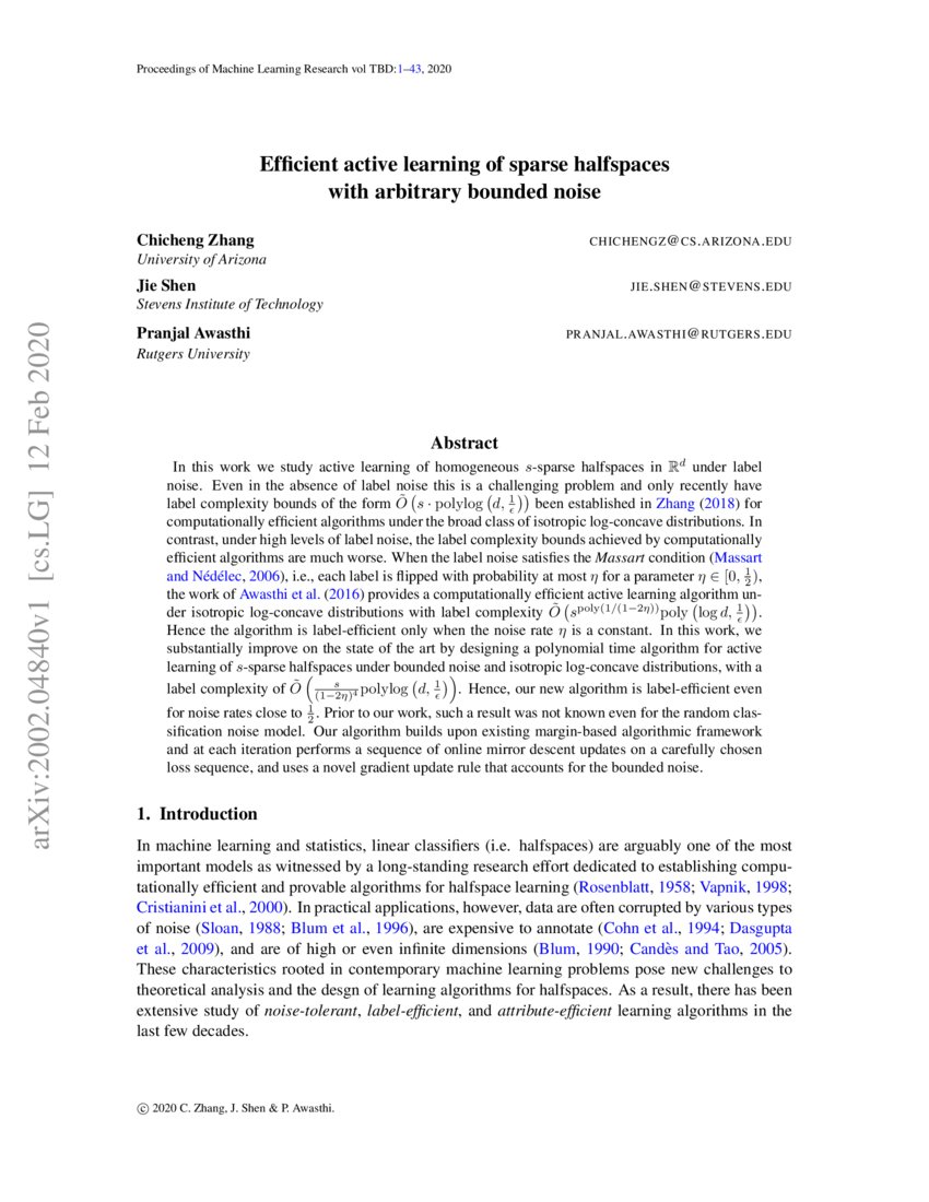 Efficient Active Learning Of Sparse Halfspaces With Arbitrary Bounded Noise Deepai