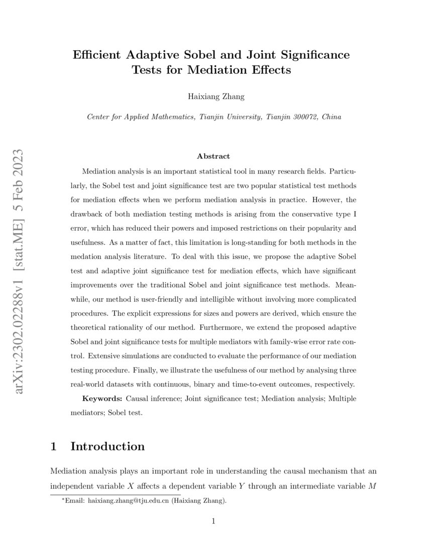 Efficient Adaptive Sobel and Joint Significance Tests for Mediation ...