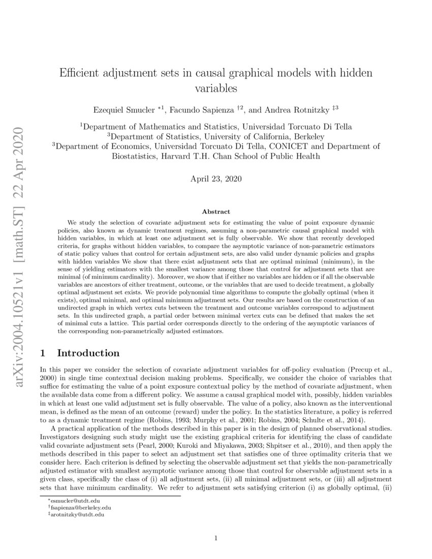 Efficient Adjustment Sets In Causal Graphical Models With Hidden