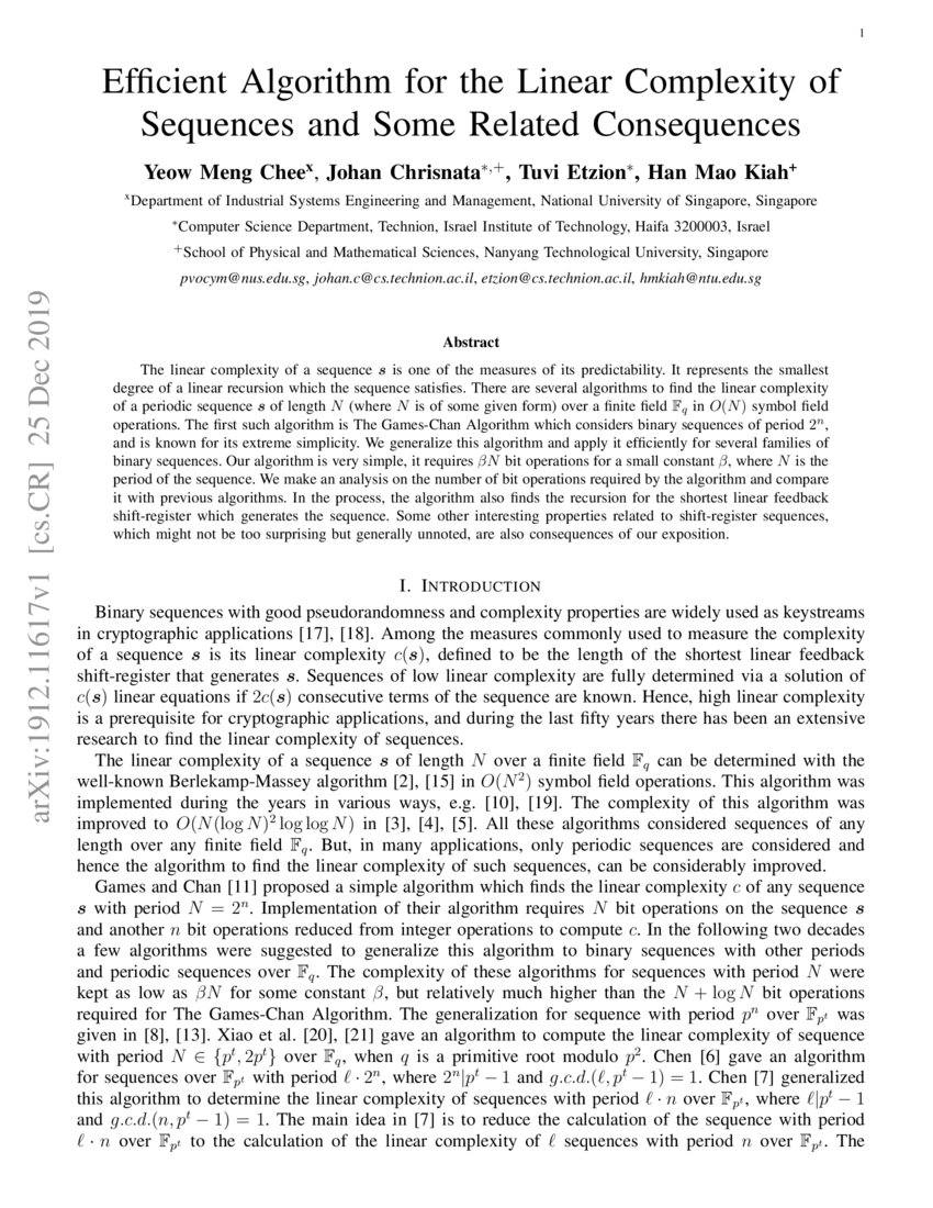 Efficient Algorithm For The Linear Complexity Of Sequences And Some 4236