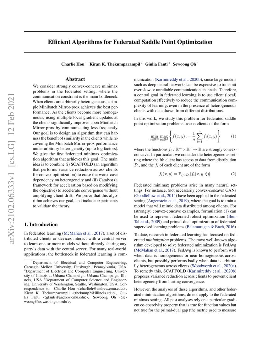 Efficient Algorithms For Federated Saddle Point Optimization Deepai
