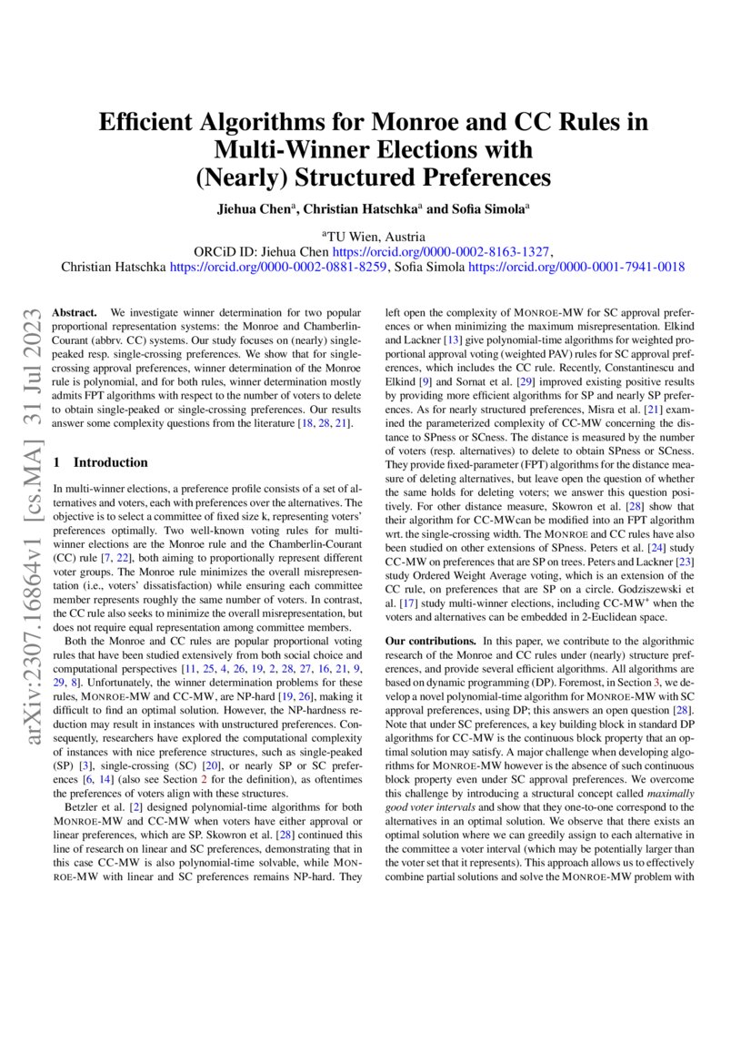 Efficient Algorithms for Monroe and CC Rules in Multi-Winner Elections ... Efficient Algorithms for Monroe and CC Rules in Multi-Winner Elections ...