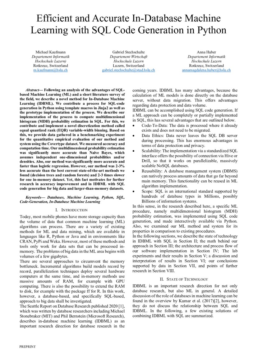 Efficient and Accurate In-Database Machine Learning with SQL Code ...
